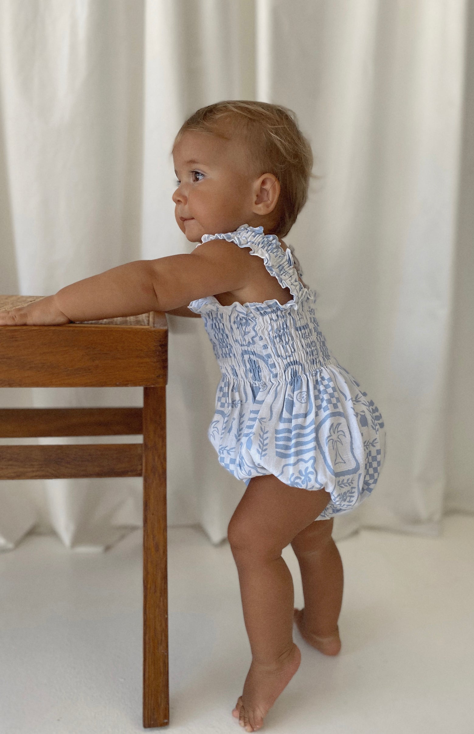ESME ROMPER - BLUE/WHITE PRINT – Noni The Label